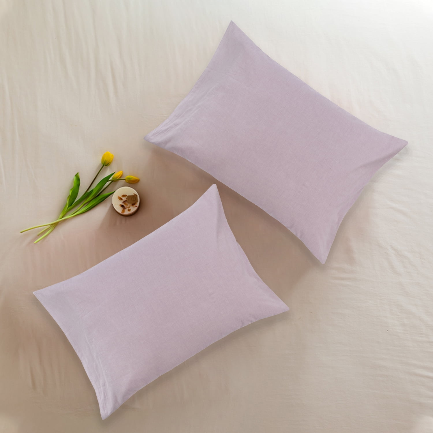 Organictune 2 Pack Washed Cotton Pillowcases, Soft and Shrink Resistant ...