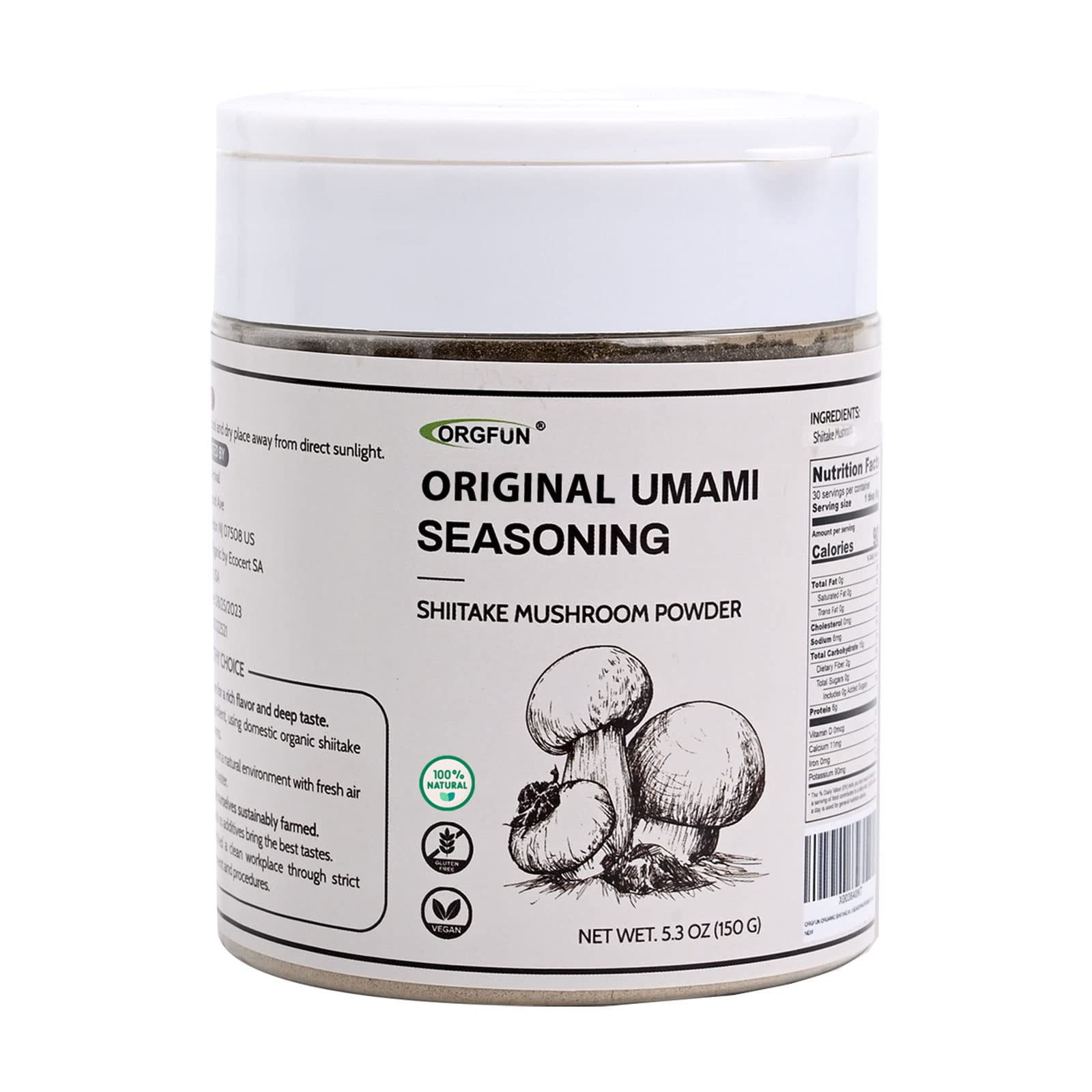 ORGFUN Original Shiitake Mushrooms MZF22 Powder, Natural Umami ...
