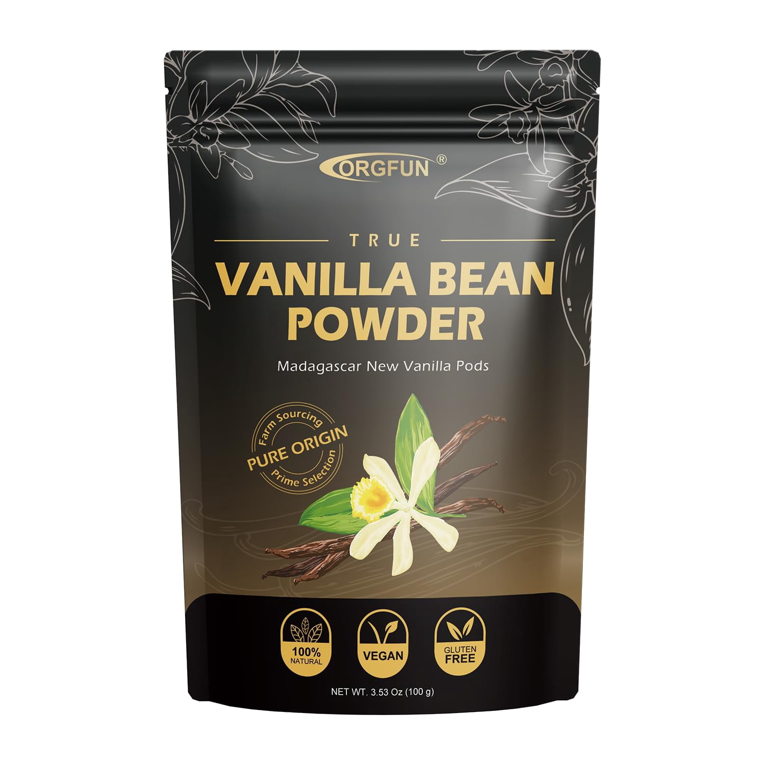 ORGFUN Vanilla Bean Powder BCF26 3.53 Oz, Native Ground Madagascar ...