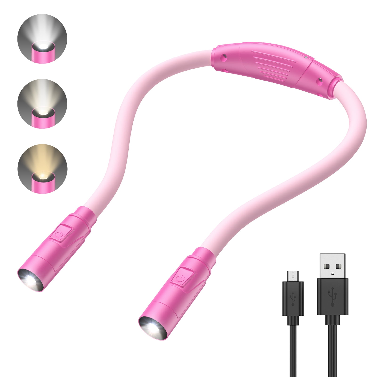 ORIA LED Hands-Free Neck Reading Lamp, USB Rechargeable, 3 Colors ...