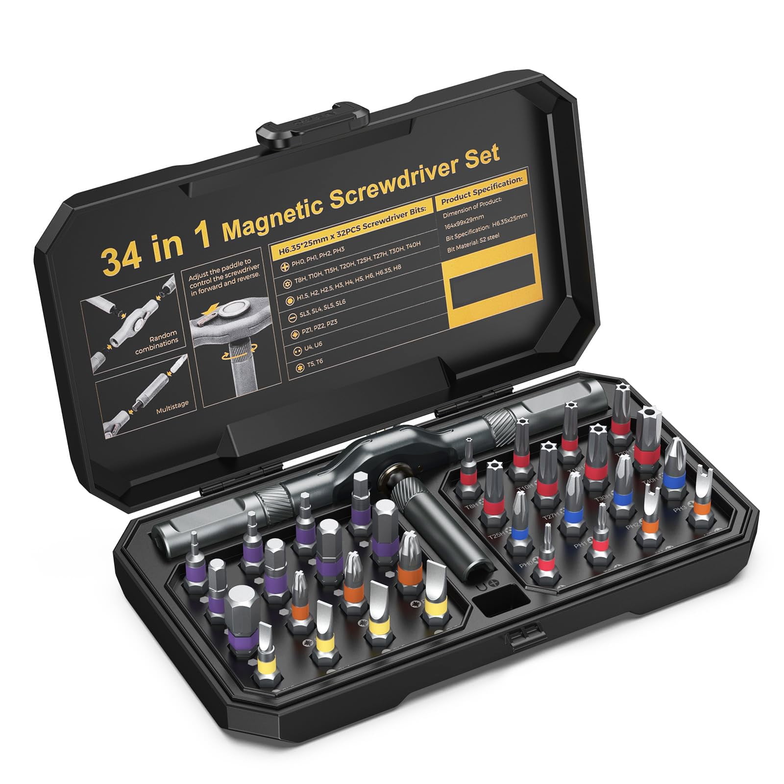 ORIA Magnetic Screwdriver Set, 34 in 1 Ratchet Screwdriver Set ...