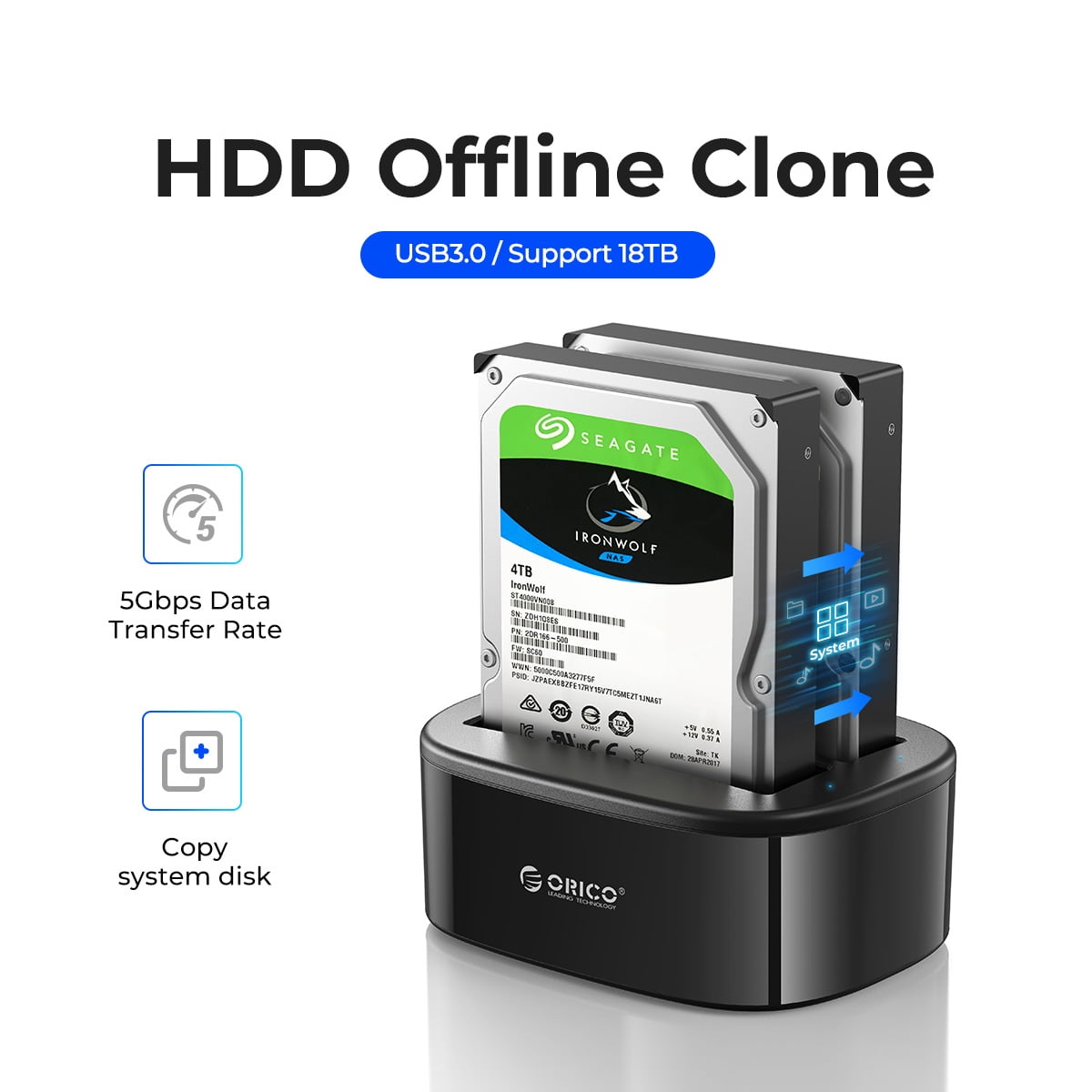 ORICO 2.5/3.5 inch HDD Docking Station, Dual Bay SATA, USB Backup ...