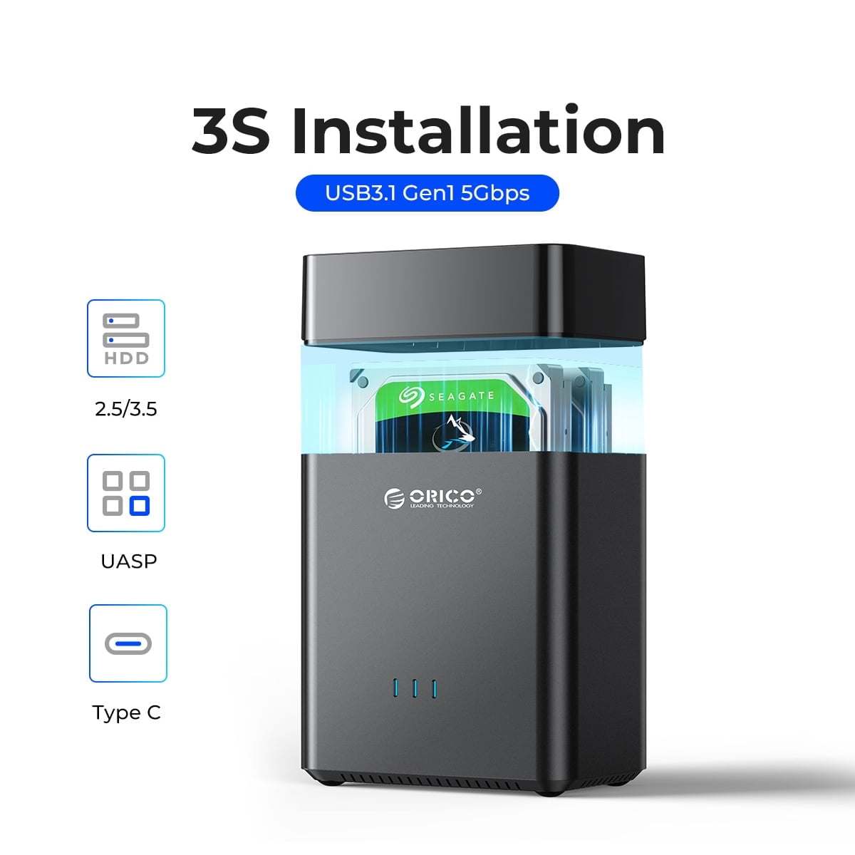 ORICO 2 Bay External Hard Drive Enclosure 3.5" HDD Enclosure up to 2 ...