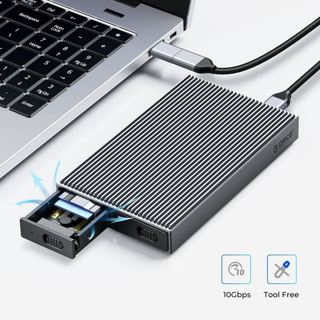 ORICO 2 Bay NVMe SATA m.2 Enclosure Tool-Free Aluminum External Hard ...