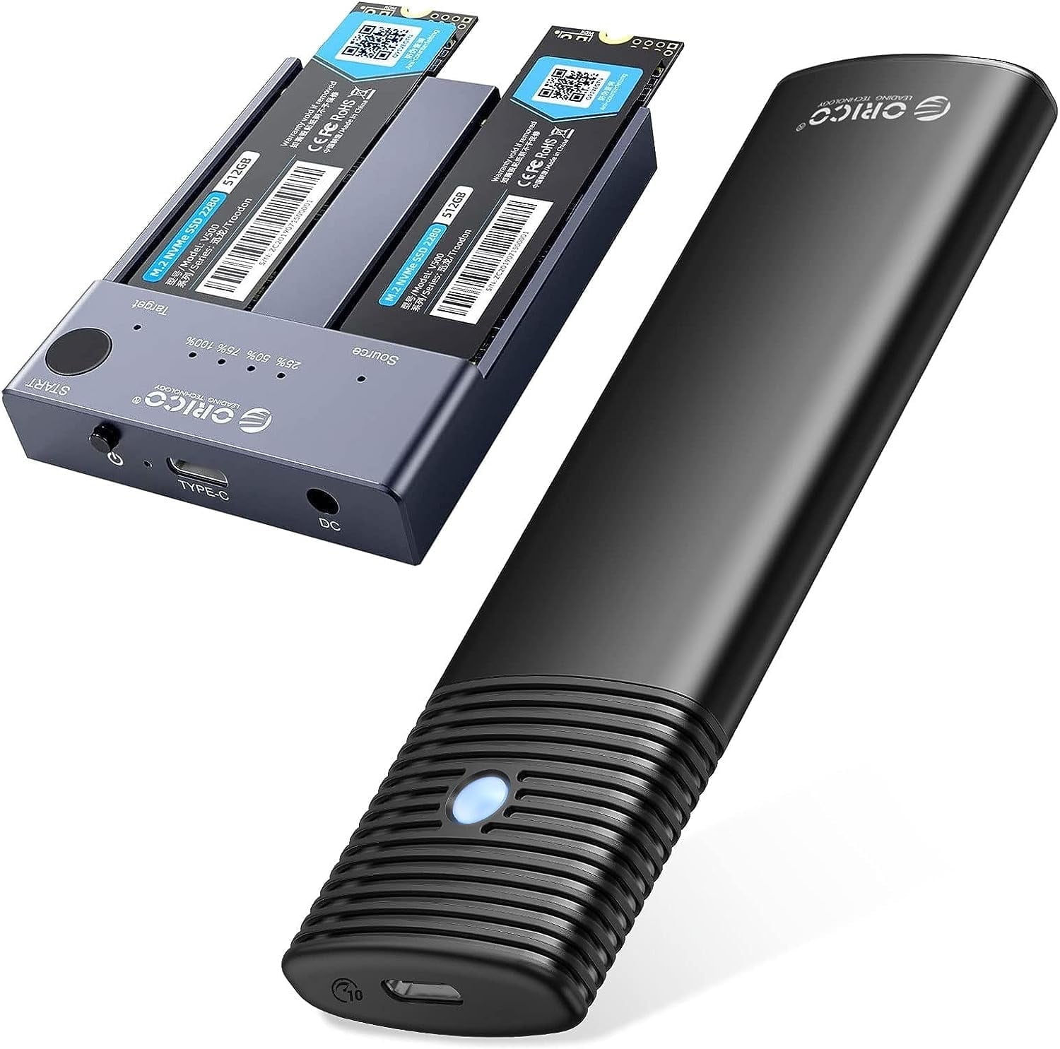 ORICO 2 Pcs/set m.2 SATA/NVMe Enclosure 10Gbps with Dual-Bay NVME Enclosure M.2 NVME Offline ...