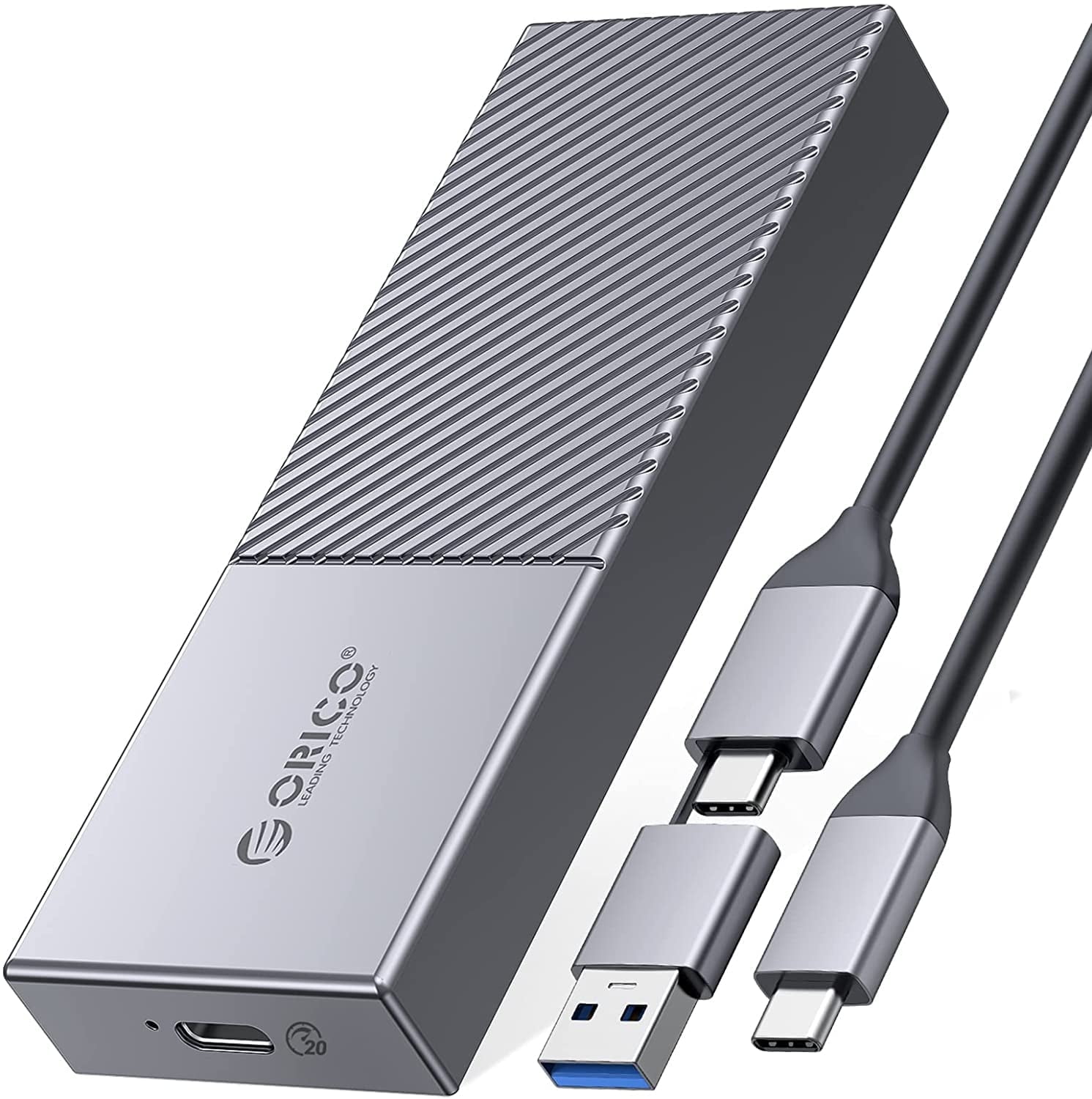 ORICO 20 Gbps m.2 NVME SSD Enclosure Adapter with 2-in-1 Cable,USB 3.2 Gen 2*2 to PCI-E M-Key/(B ...
