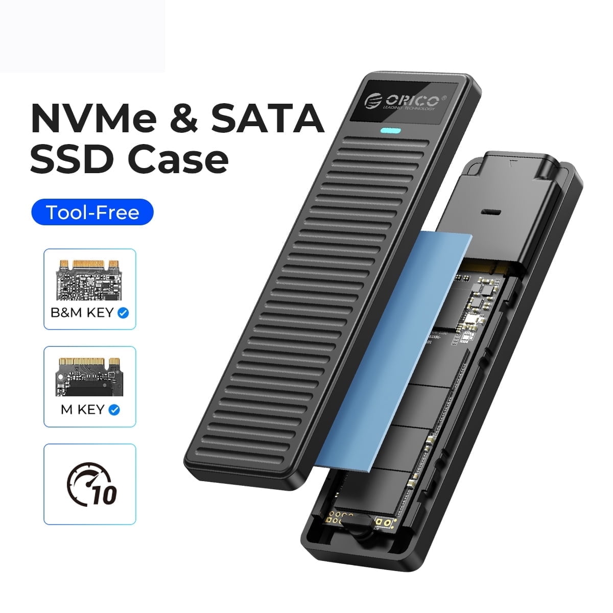 ORICO 4TB M.2 SATA/NVMe SSD Enclosure, USB 3.2 Gen2, 5Gbps/10Gbps, UASP ...