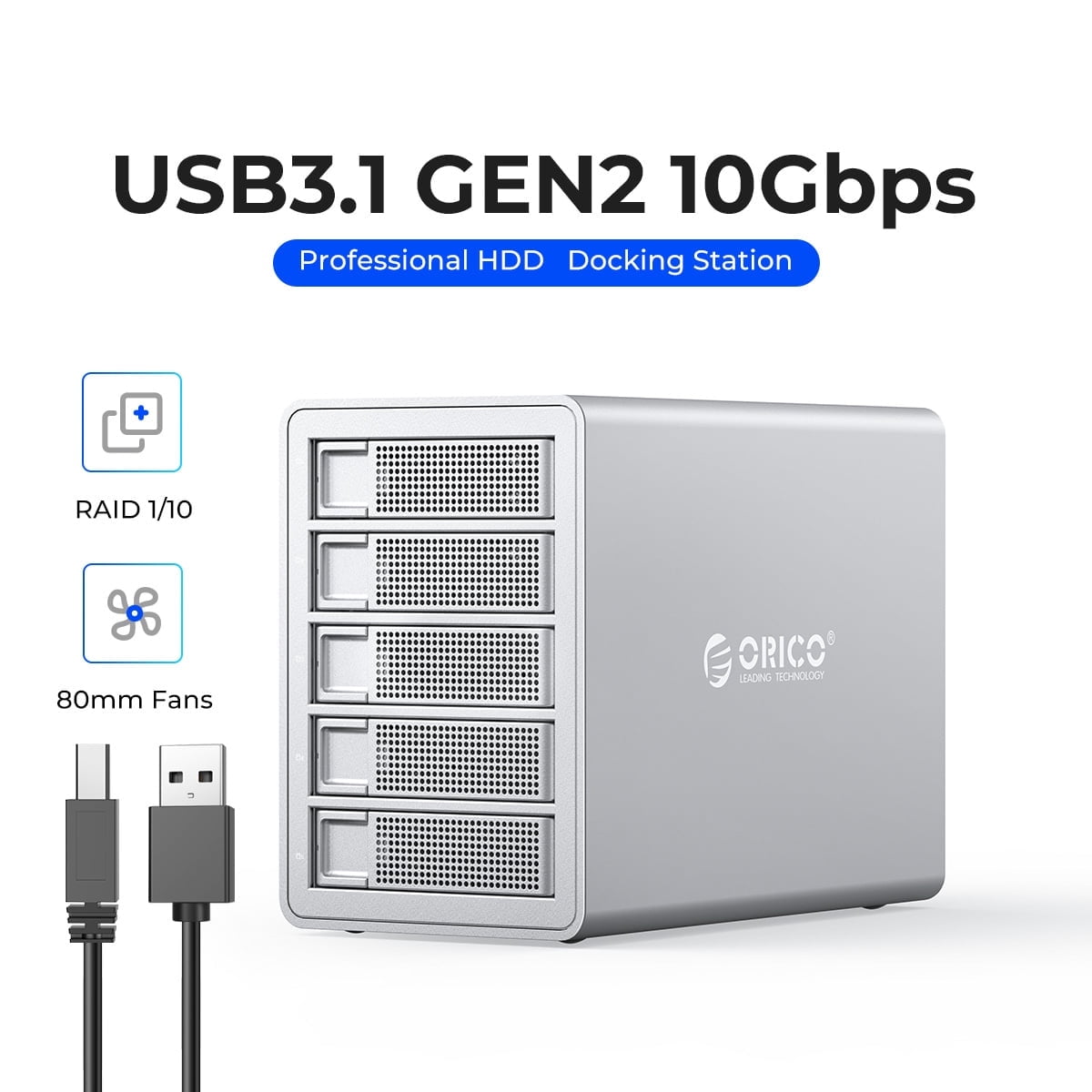 ORICO 5 Bay Hard Drive Enclosure Type C 10Gbps for 2.5/3.5in HDD SSD ...