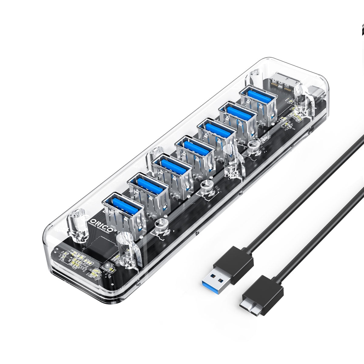 ORICO 7 Ports USB Hub for Laptop Clear USB Hub 3.0 5Gbps Powered USB ...