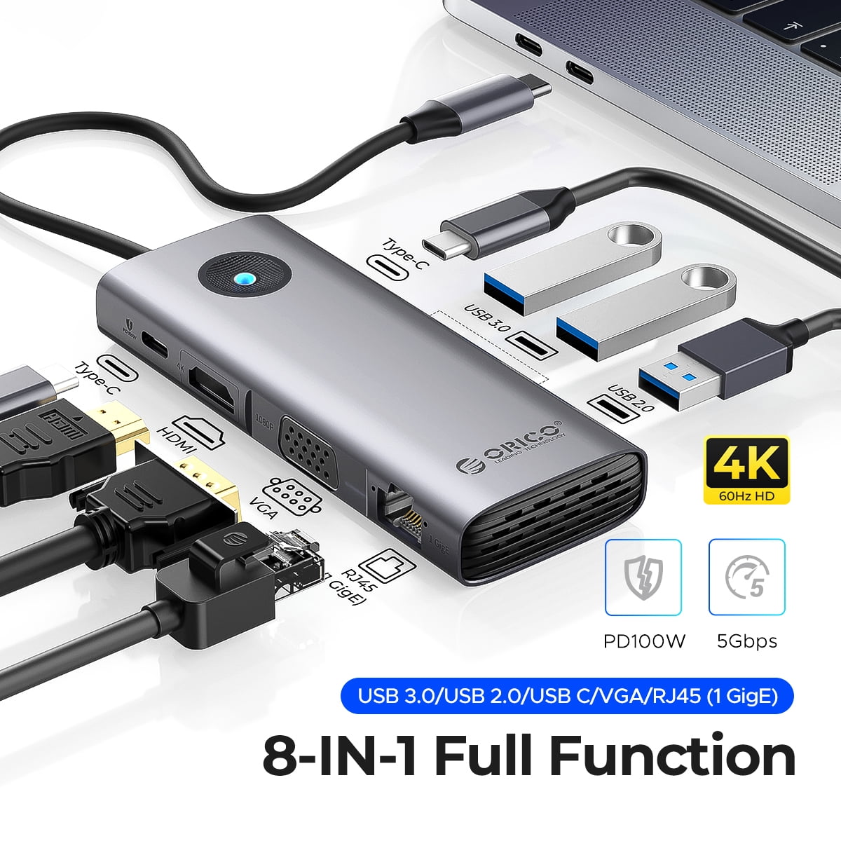 ORICO 8-in-1 USB C Docking Station Dual Monitor Laptop Docking Station ...
