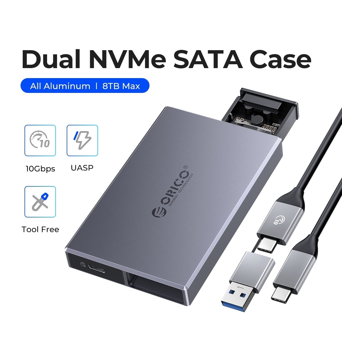 ORICO Dual m.2 NVMe SATA SSD external, USB C to m.2 Adapter for M Key ...