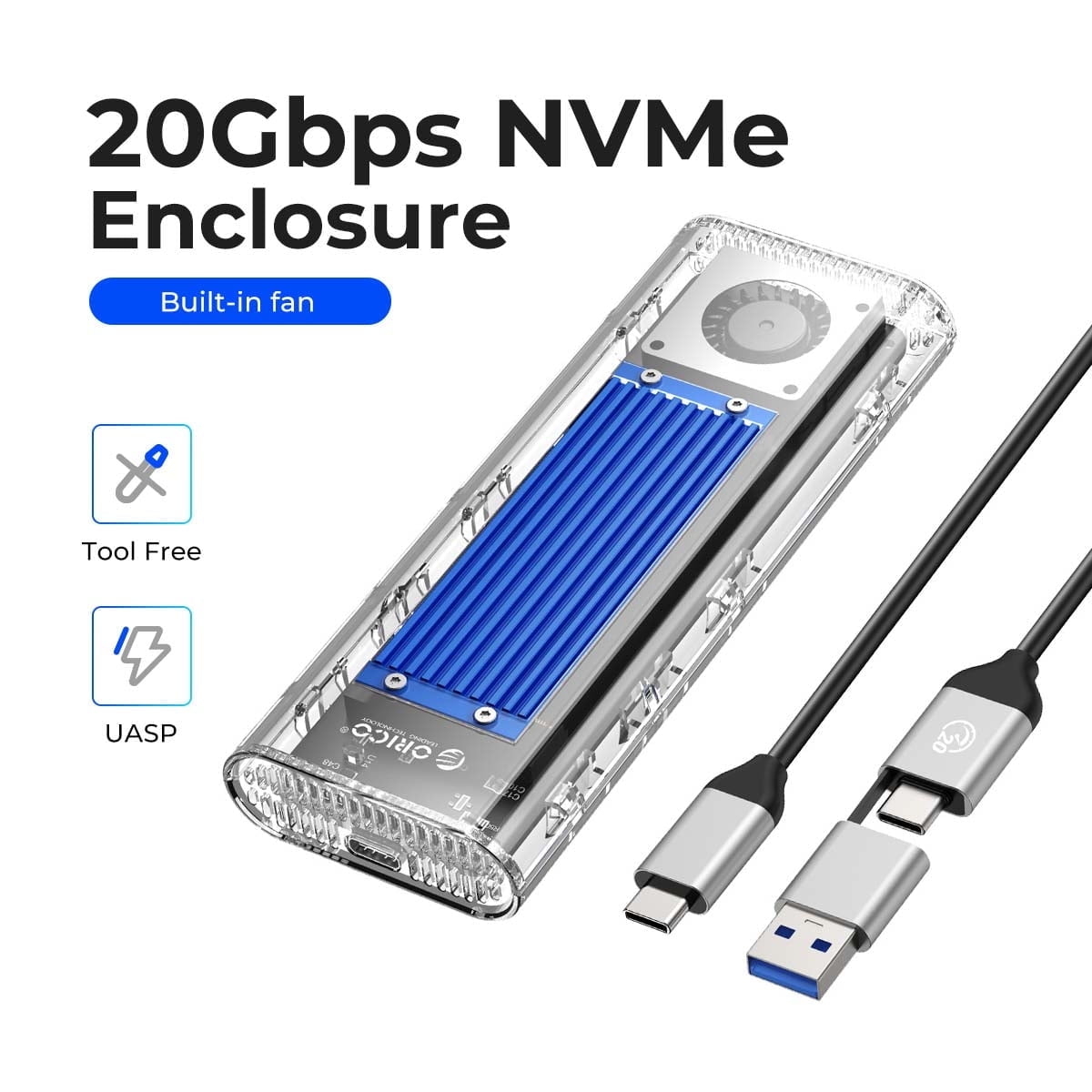 ORICO External M.2 Enclosure 4TB NVMe Enclosure Adapter 20Gbps Built-In ...