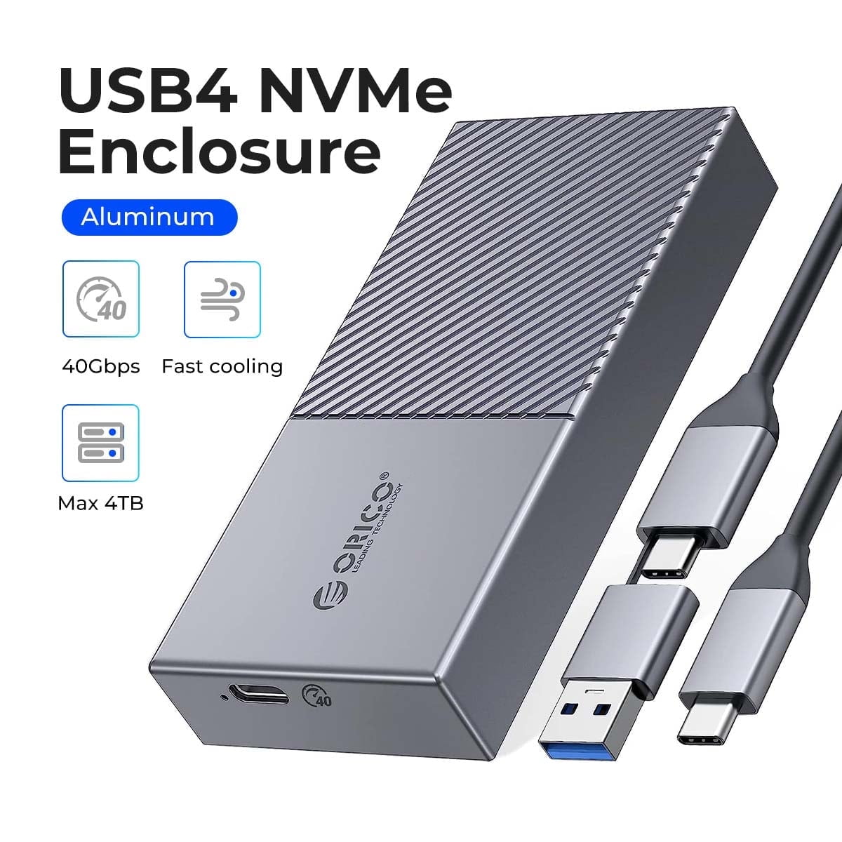 ORICO 4TB M.2 NVMe SSD Enclosure, 40Gbps, Compatible with Thunderbolt 3 ...