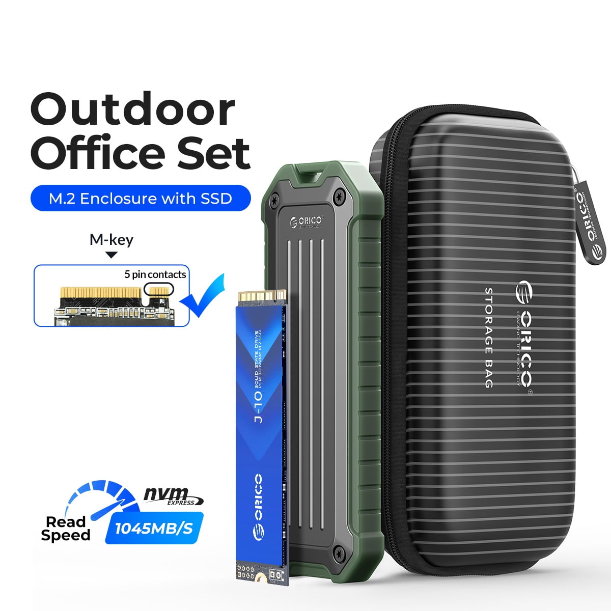 ORICO Portable SSD Up-to 1000MB/s External Hard Drives M.2 NVMe SATA SSD Case+ M.2 NVMe SSD Set ...