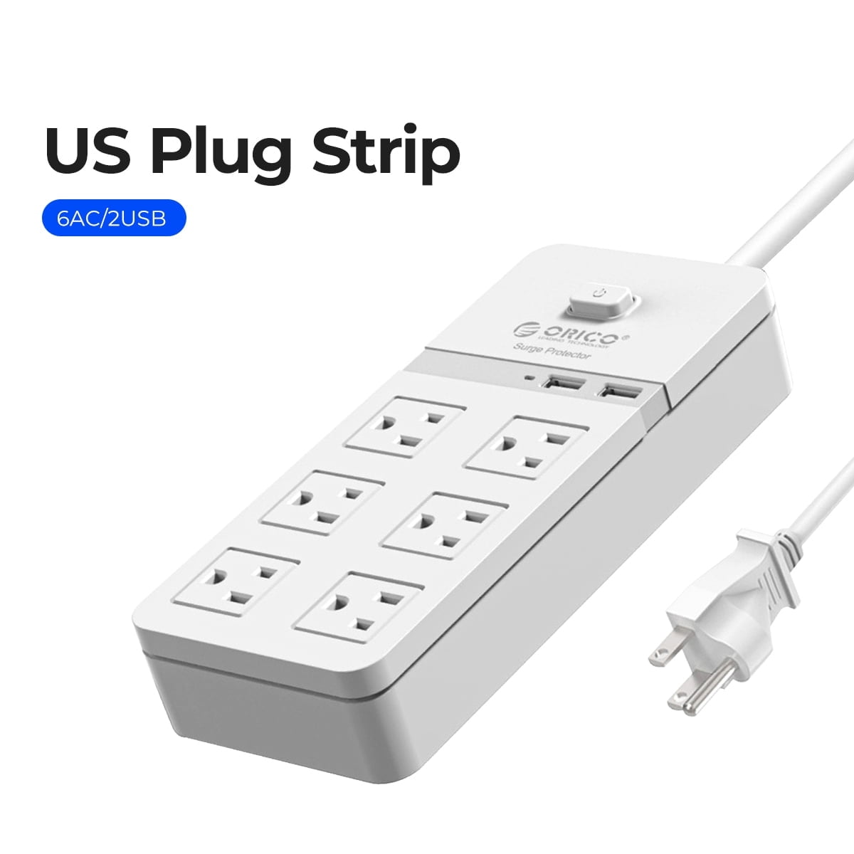 ORICO Power Strip Surge Protector with 6AC Outlets+2 USB Ports Sockets ...
