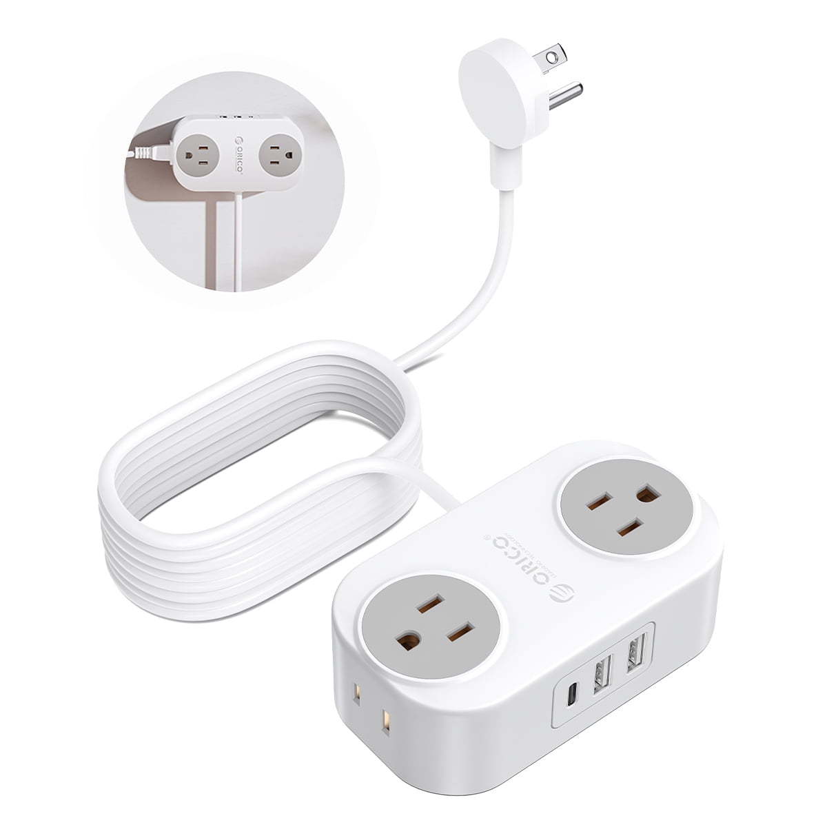 ORICO Power Strip with USB Ports 10 Ft Long Cord Wall Mount USB C Power ...