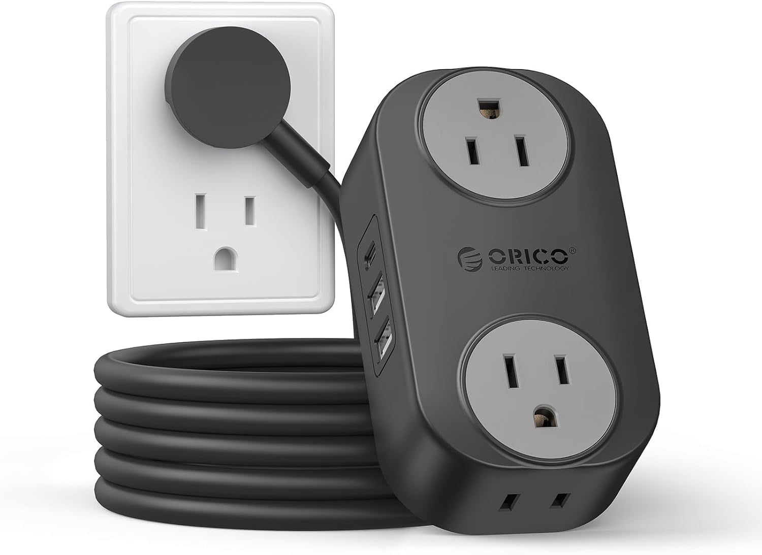 ORICO Power Strip with USB Ports 5 Ft Long Cord Wall Mount USB C Power ...