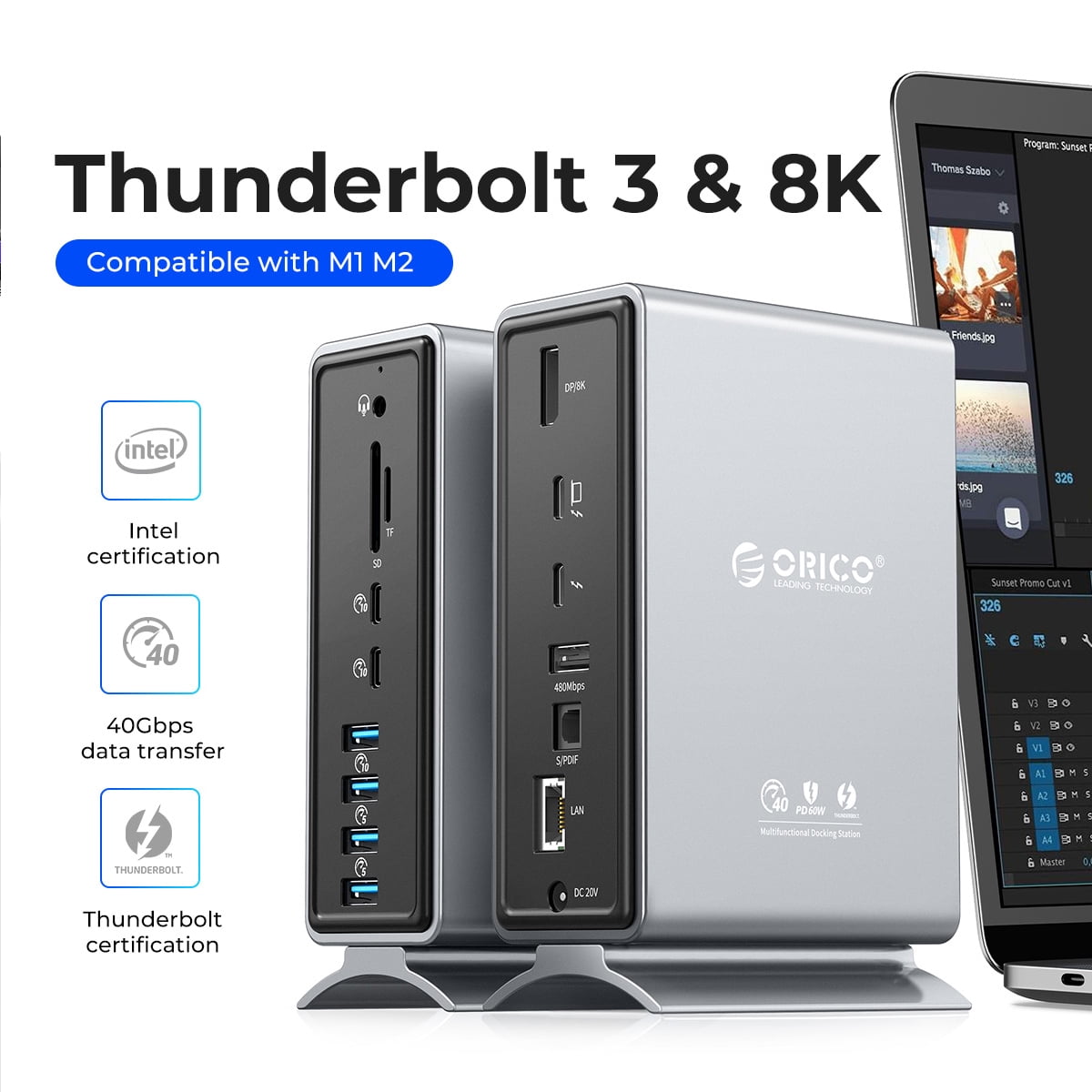 ORICO Thunderbolt Dock Desktop, 15 in 1 USB C Docking Station Dual ...