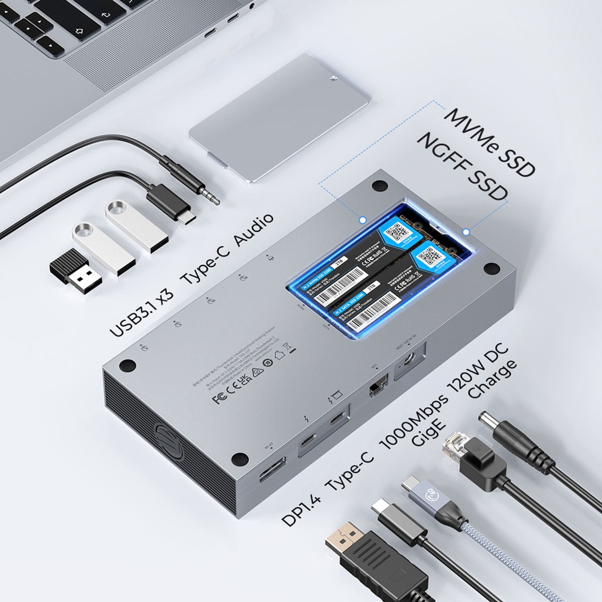 ORICO Thunderbolt Dock with Dual Bay M.2 NVMe NGFF Enclosure 40Gbps USB ...