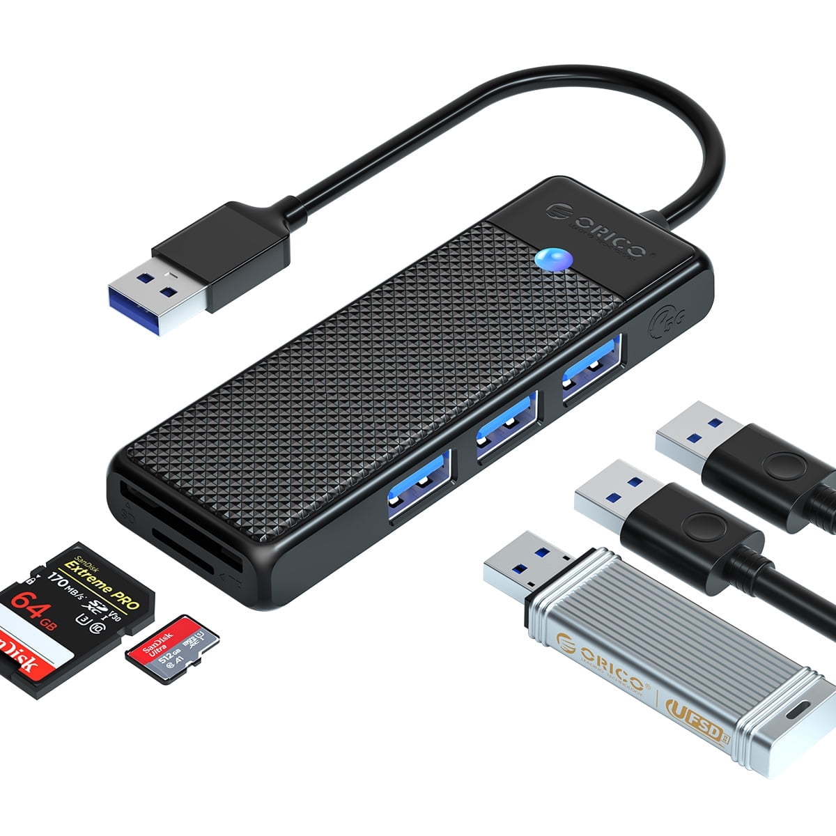 ORICO USB 3.0 Hub USB Adapter Port Extender SD/TF Card Reader PD100w ...