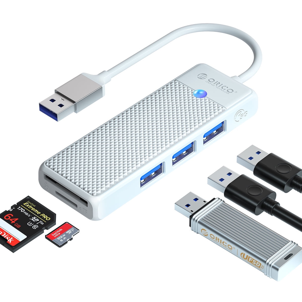 ORICO USB 3.0 Hub USB Adapter Port Extender SD/TF Card Reader PD100w ...