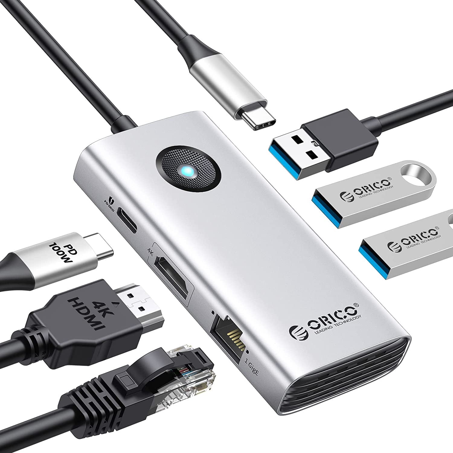 ORICO USB C Docking,6 in 1 USB C Dongle with HDMI 4K+PD100W+3*USB3.0 ...