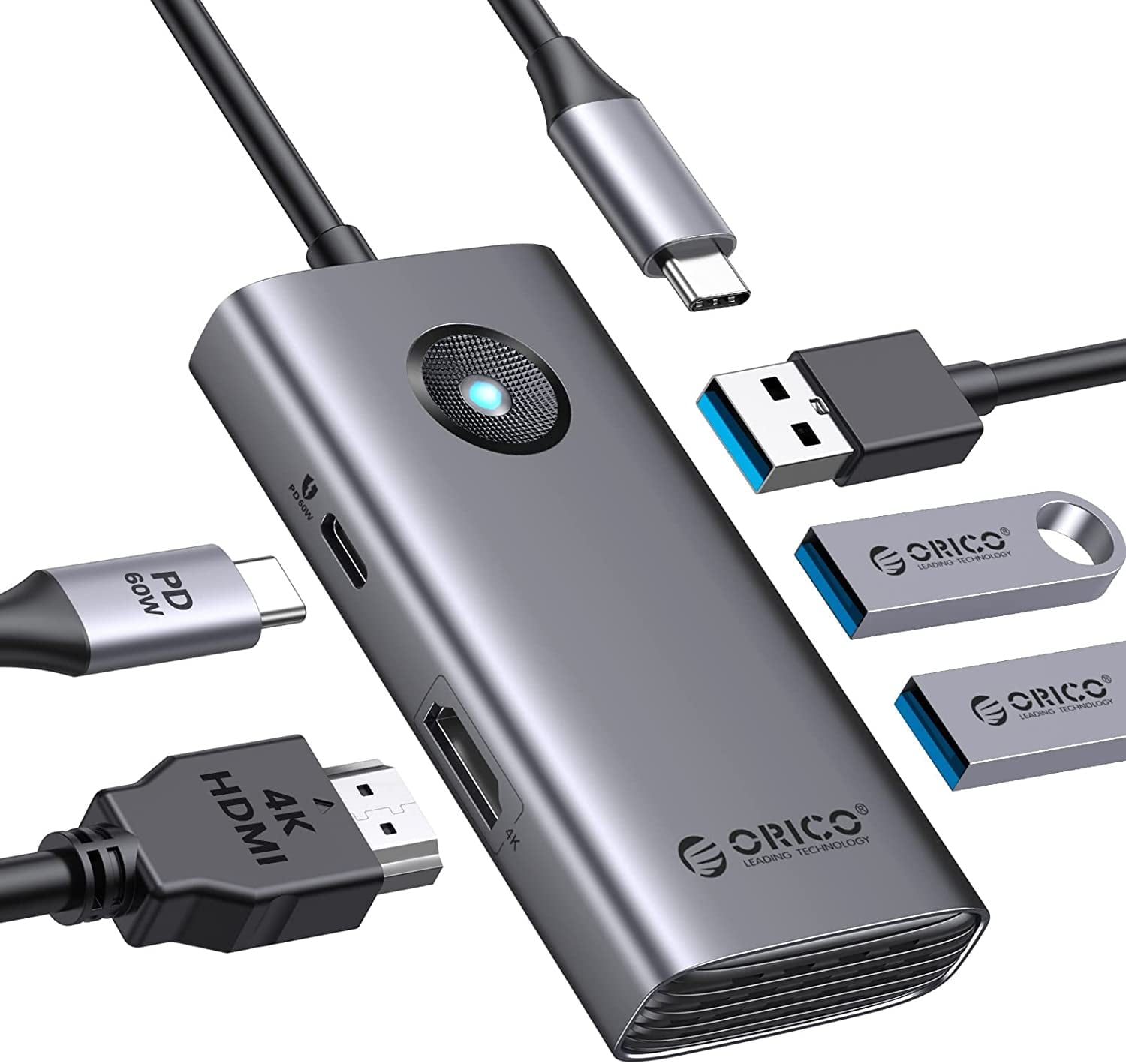 ORICO USB-C Multiport Hub Adapter with HDMI 4K@30Hz, 60W PD Fast ...