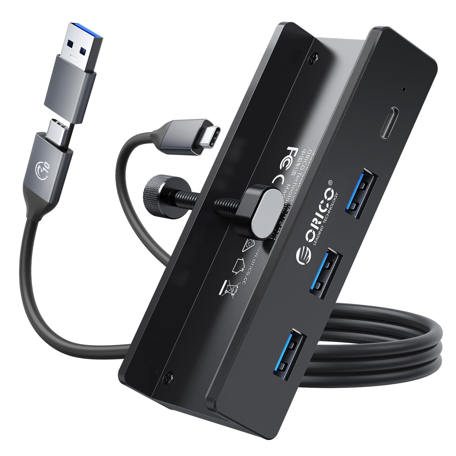ORICO USB Hub 3.0, Clamp USB Hub with Extra Power Supply Port, Aluminum ...