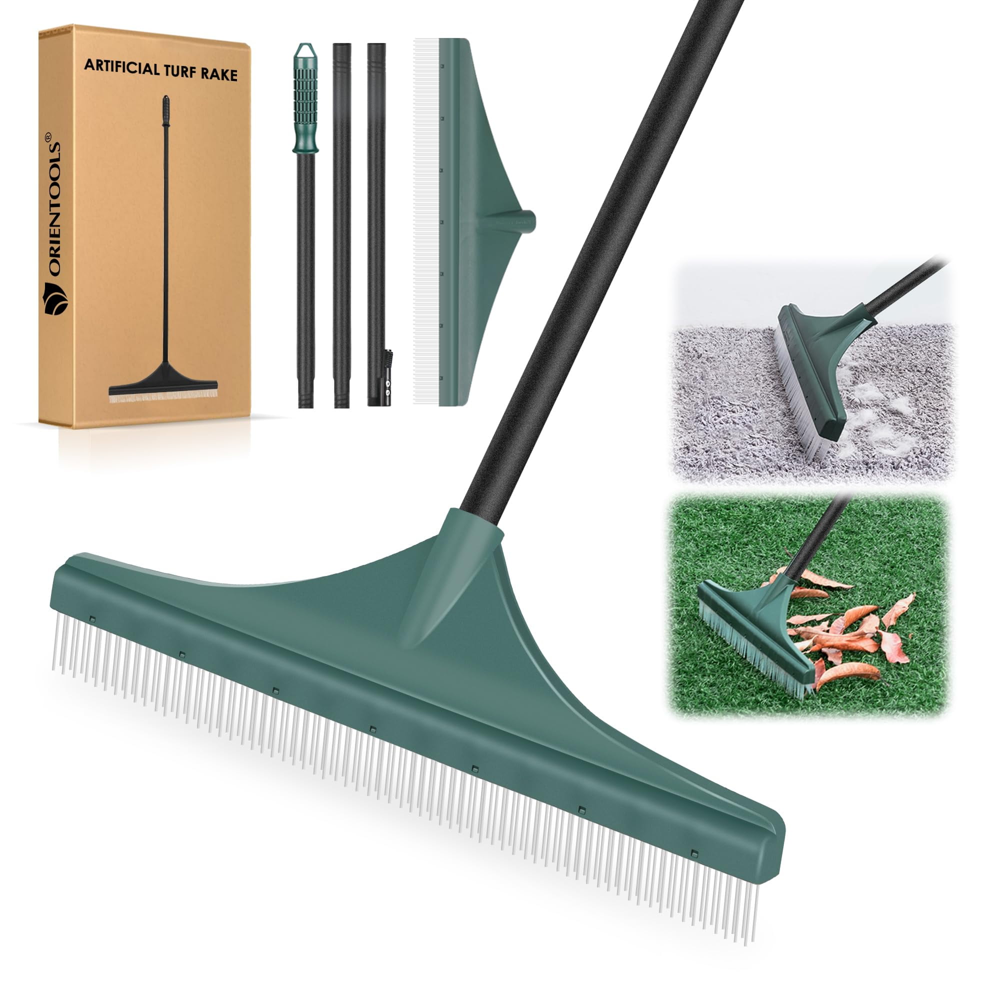 ORIENTOOLS Artificial Turf Rake, Artificial Grass Rake with 3 Sections ...