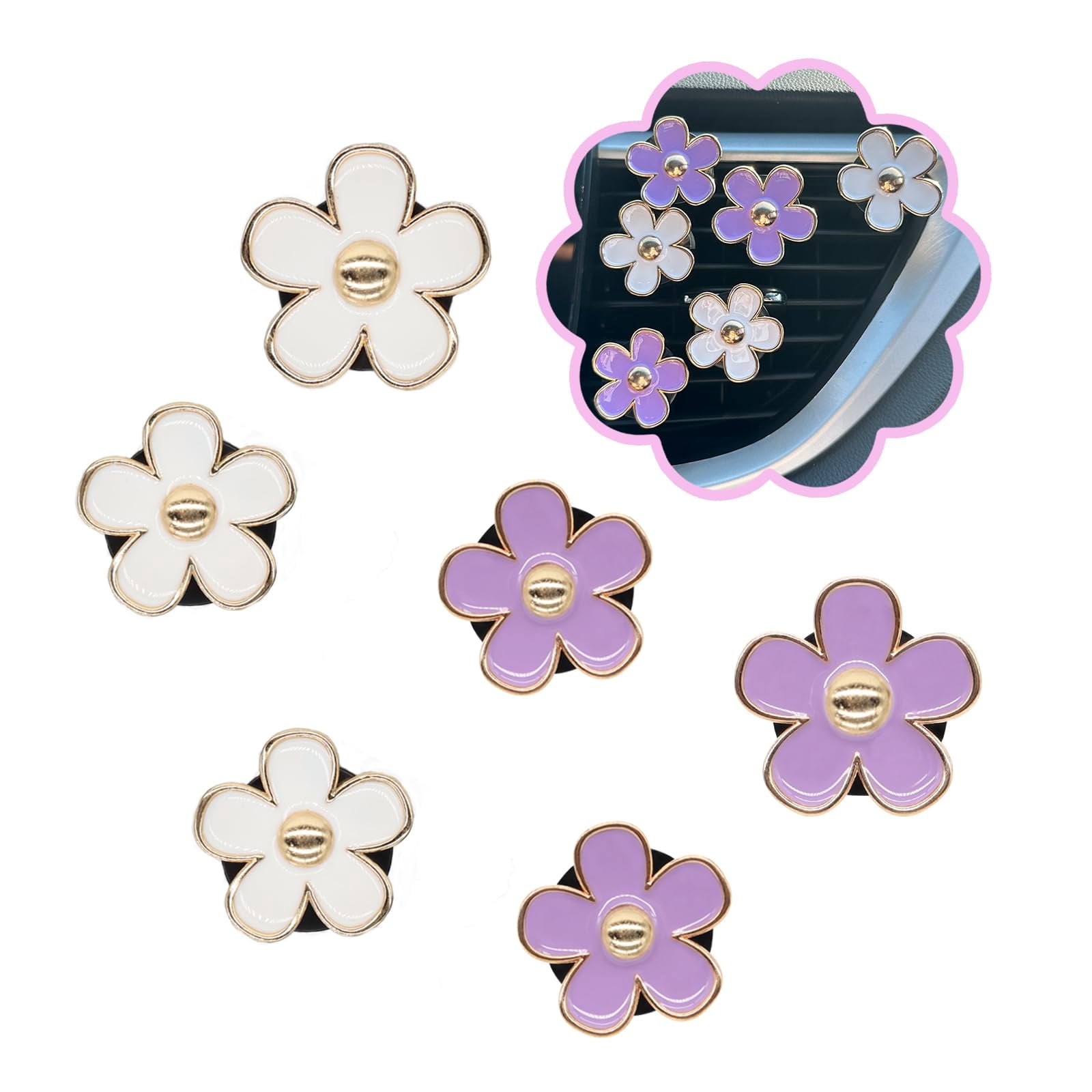 ORIESSE 6pcs Flowers Car SSF20 Air Freshener Vent Clips Purple White ...
