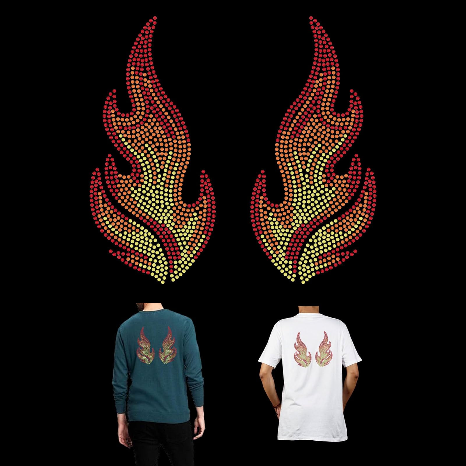 ORIGACH Flames Rhinestone Iron on Hotfix Transfer Decal Bling Clothing ...