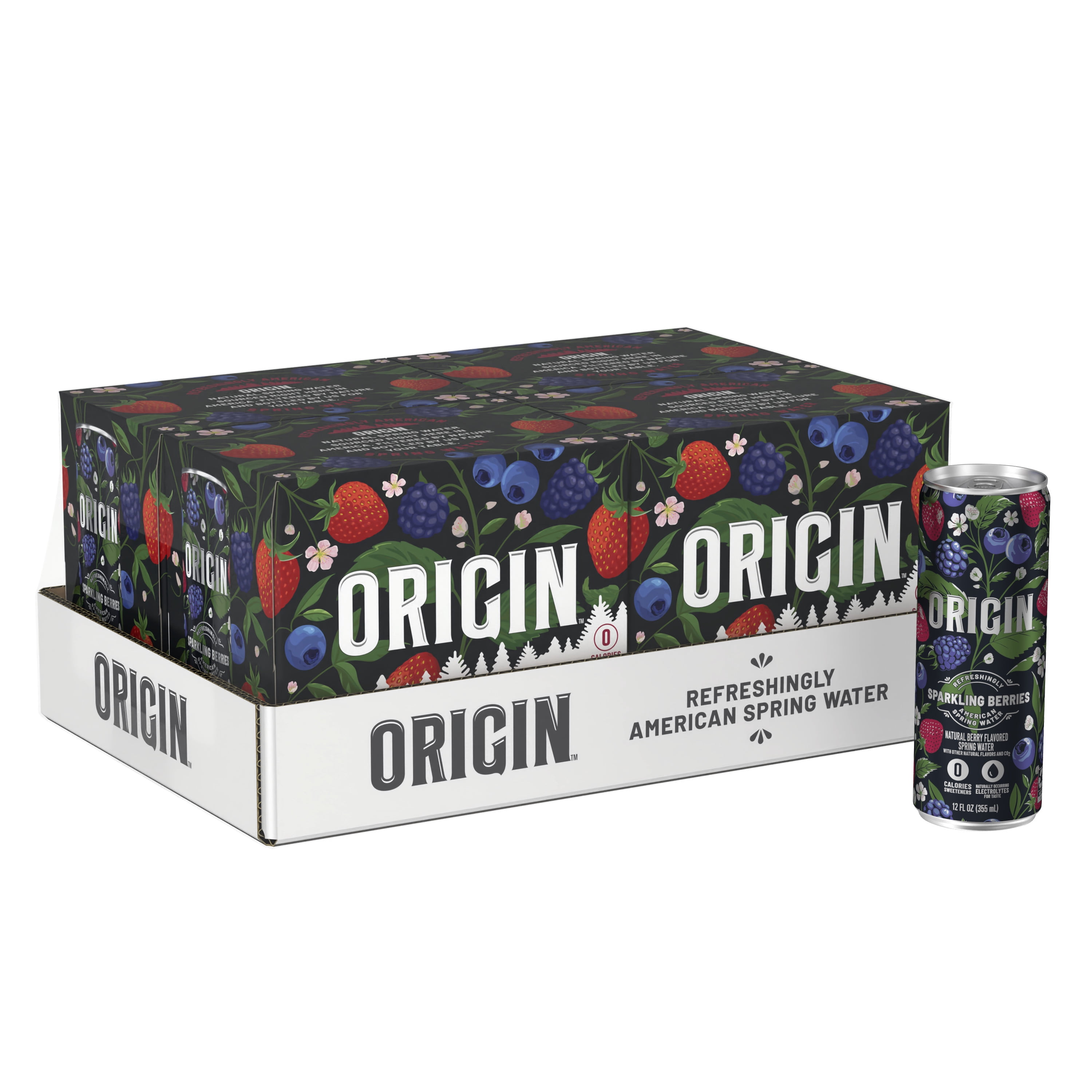 ORIGIN Berry Flavored Sparkling Spring Water, 12 Fl Oz, Aluminum Cans ...