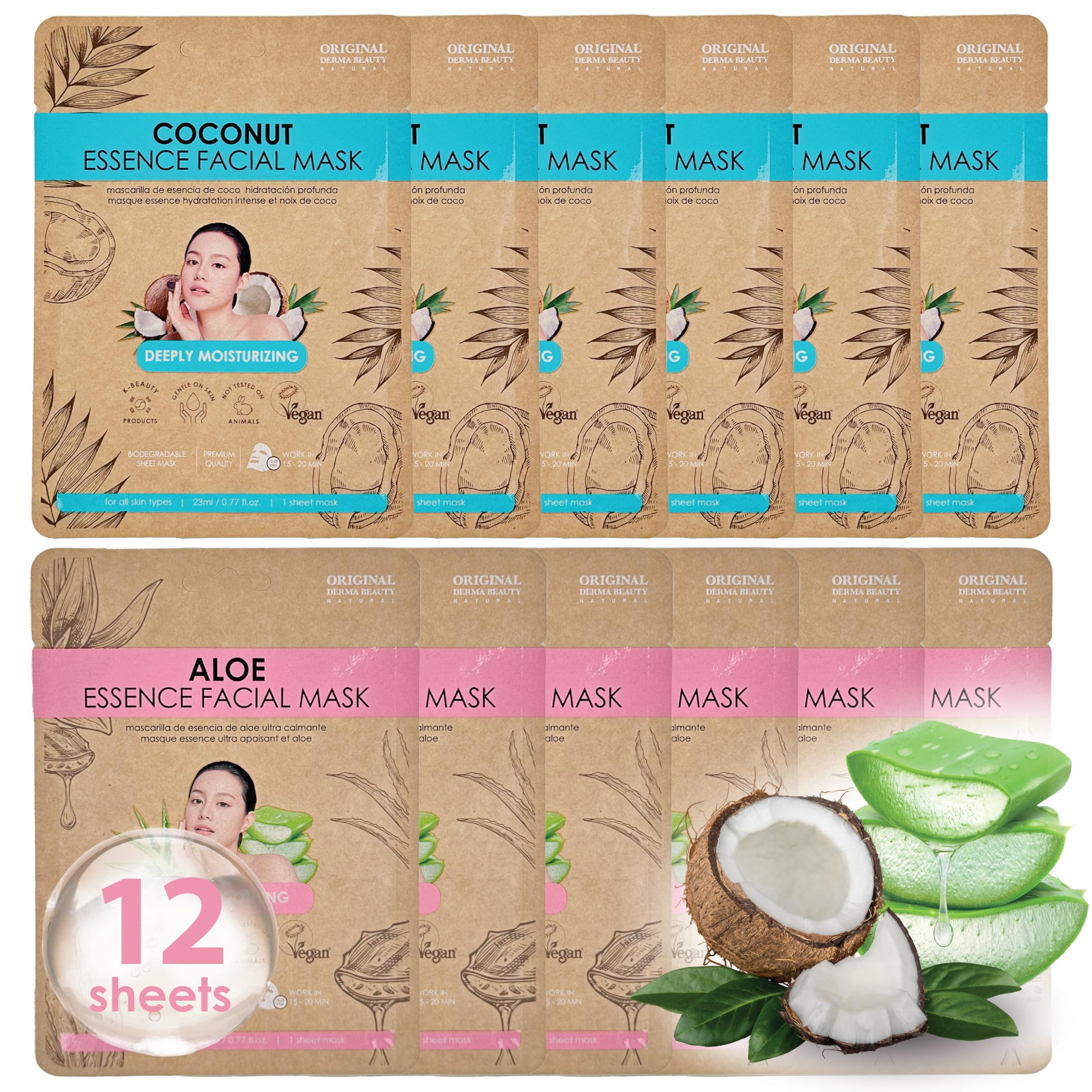 ORIGINAL DERMA BEAUTY 12PK (6+6) Vegan Face Masks for Skincare ...