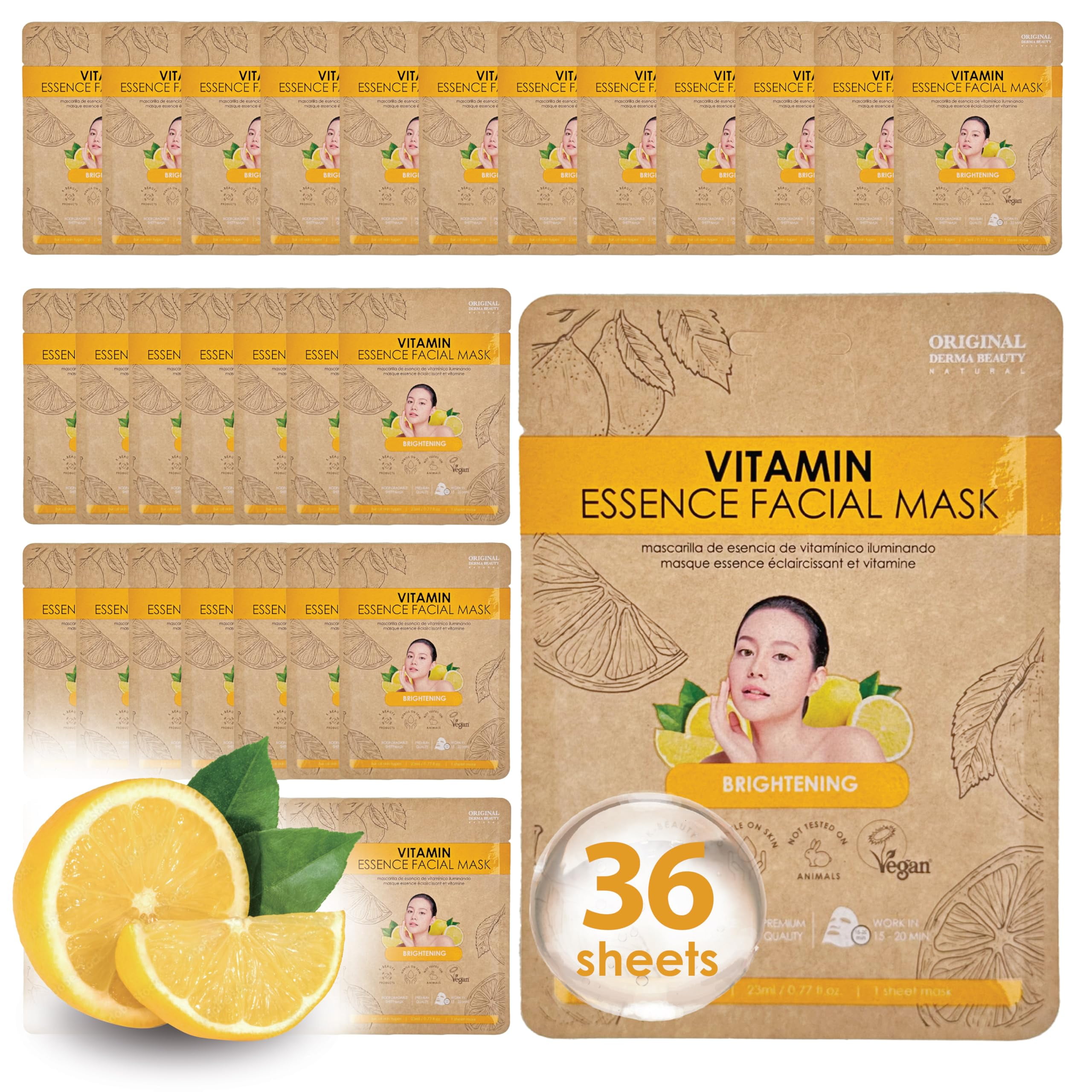 ORIGINAL DERMA BEAUTY 36 PK Vegan Face Masks for Skincare - Brightening ...