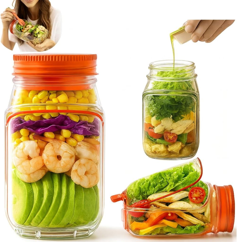 ORIGINAL SALAD POD- Salad Pod Mason Jar Side Open, Original Salad Jar ...