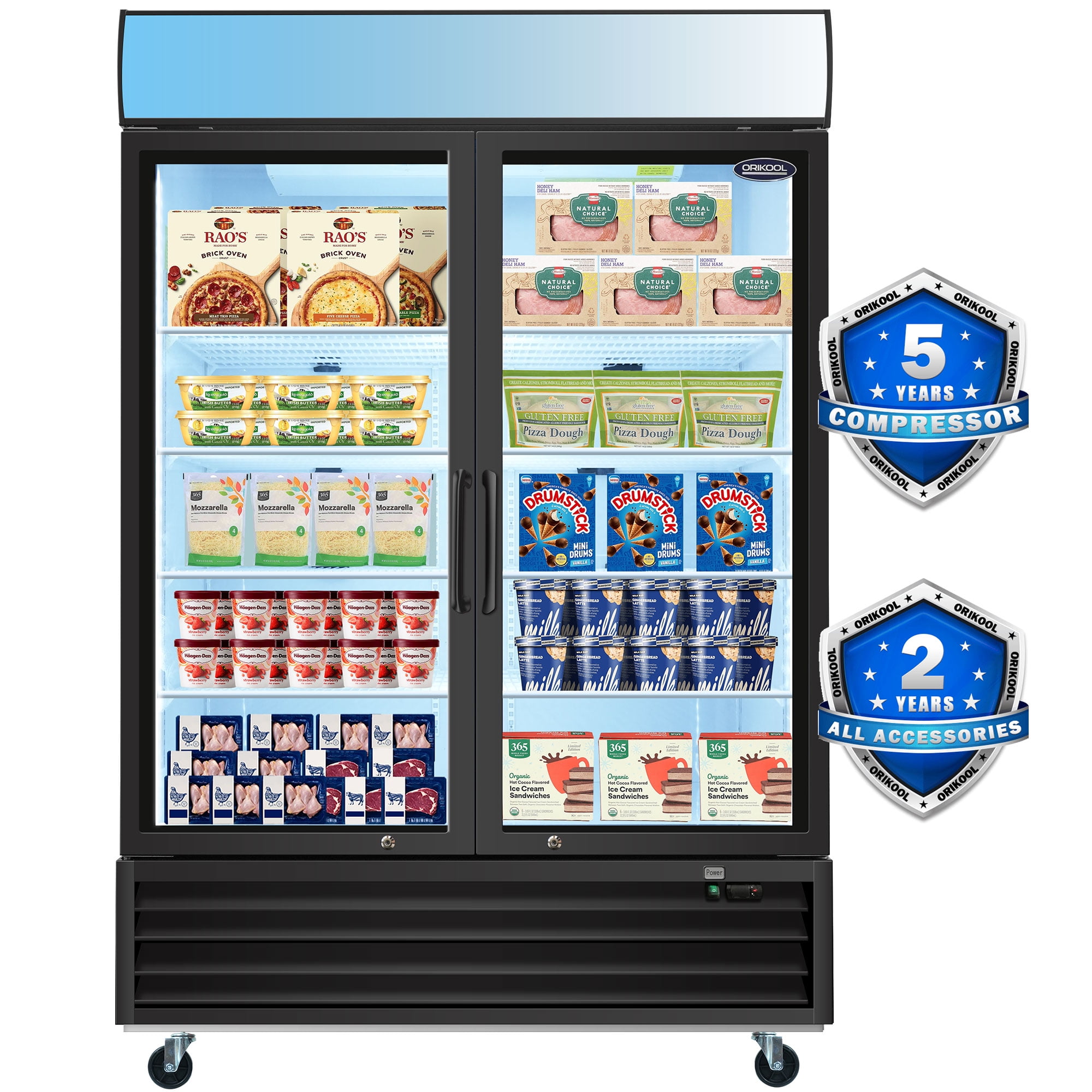 ORIKOOL 53 in Glass Door Merchandiser Freezer 44.7 Cu.ft Swing Door ...