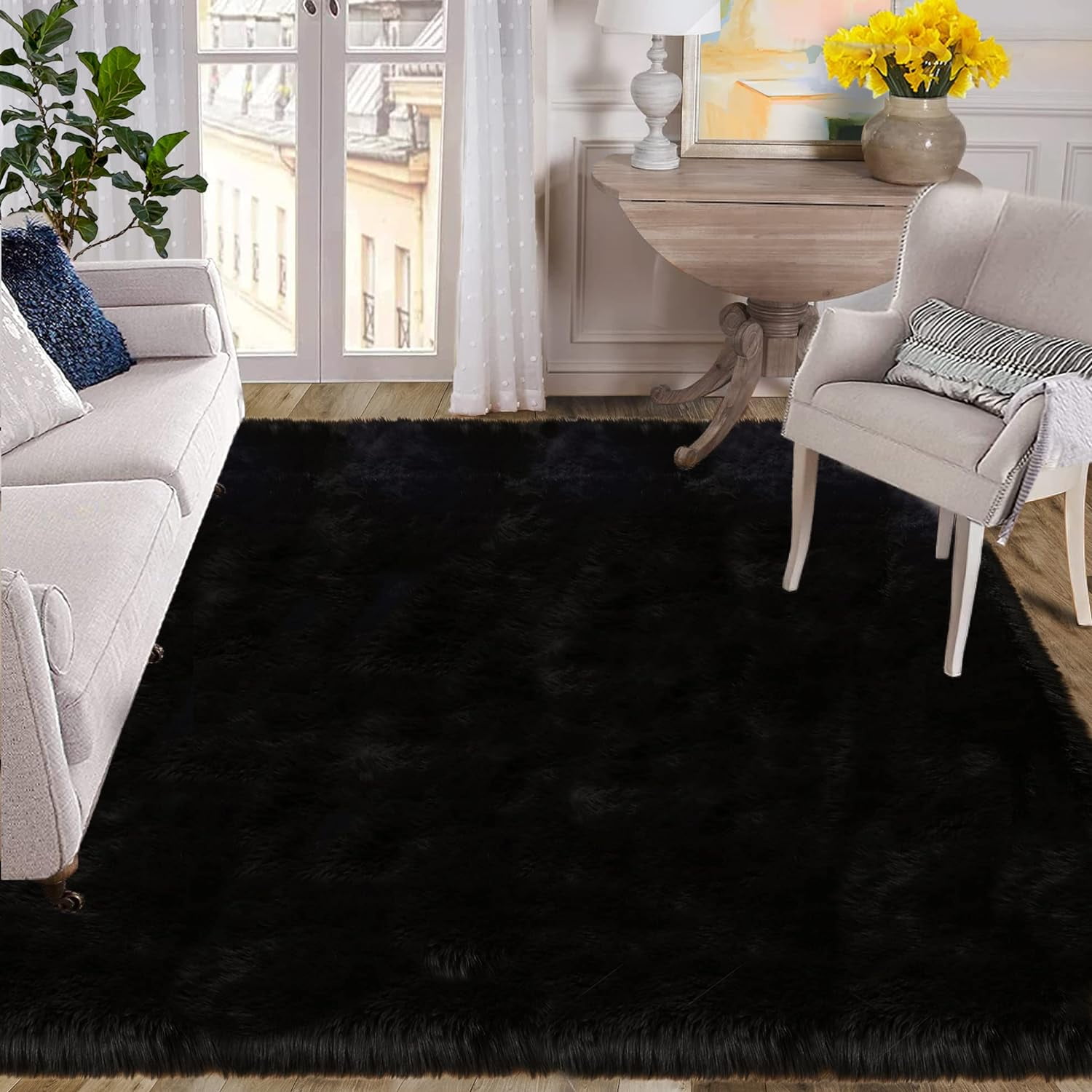 ORINOVA Black Rugs For Living Room 8x10 Area Rugs For Bedroom Shag ...