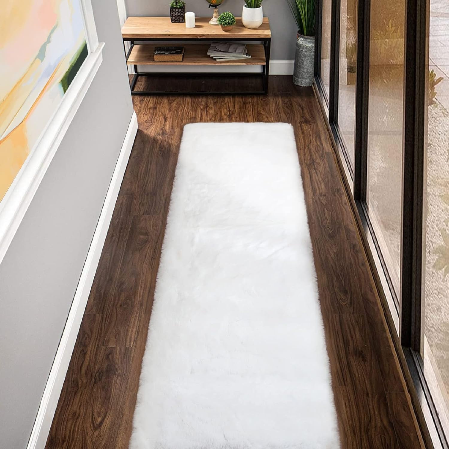 ORINOVA Fuzzy White Machine Washable Runner Faux Rabbit Furry Fur Rugs ...