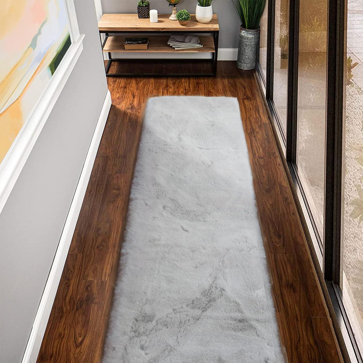 ORINOVA Grey Fluffy Faux Rabbit Washable Furry Fur Area Rugs For ...