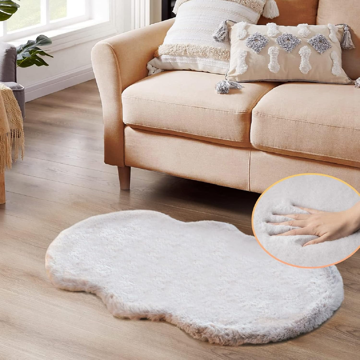 ORINOVA Grey Shag Runner Fuzzy Rug For Bedroom Faux Rabbit Washable ...