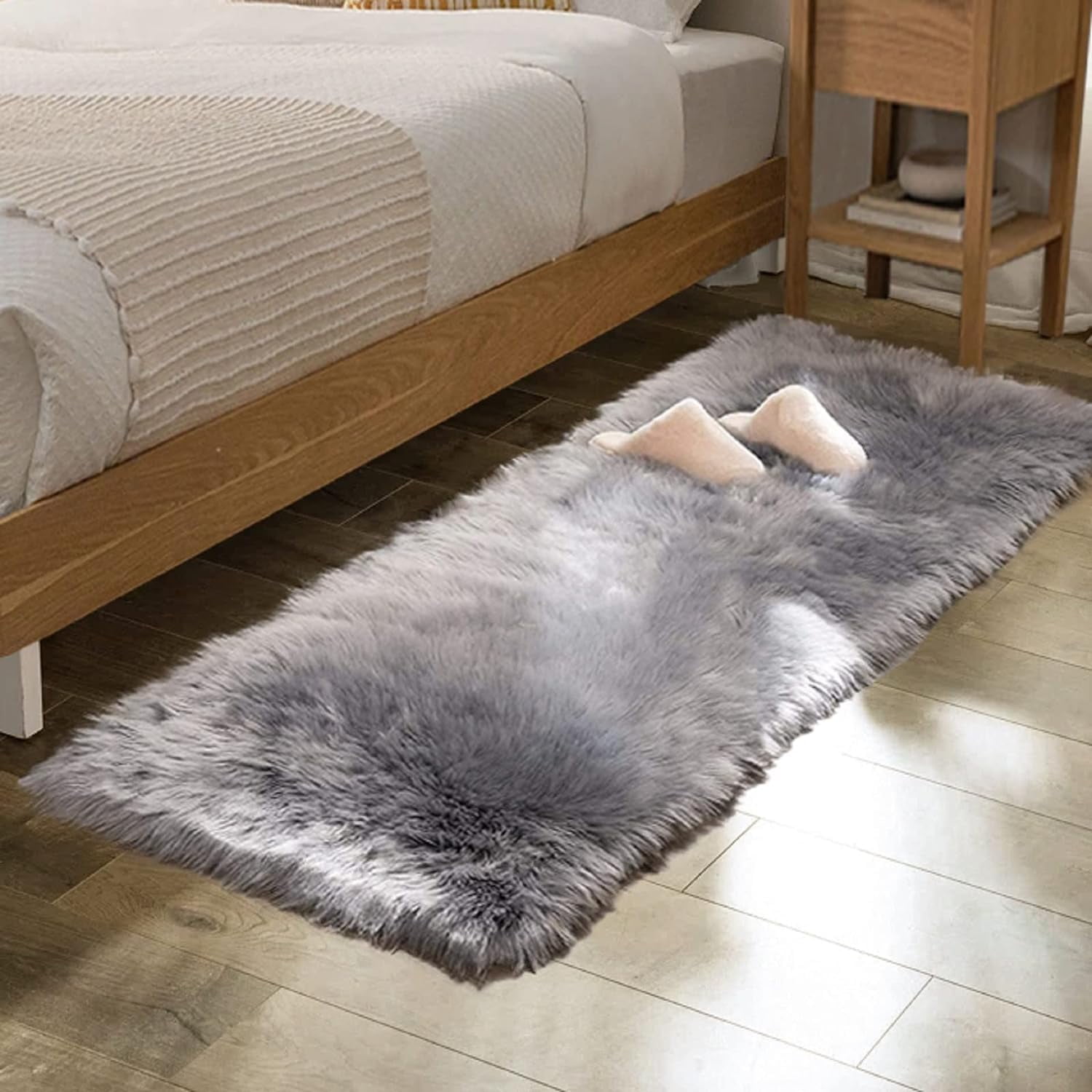 ORINOVA Silver Grey Faux Sheepskin Washable Shaggy Fur Area Rugs For ...