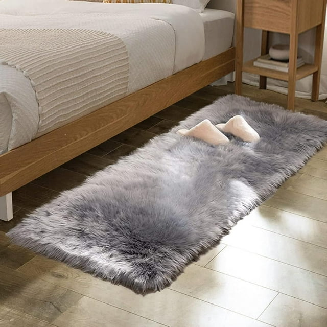 ORINOVA Silver Grey Faux Sheepskin Washable Shaggy Fur Area Rugs For ...