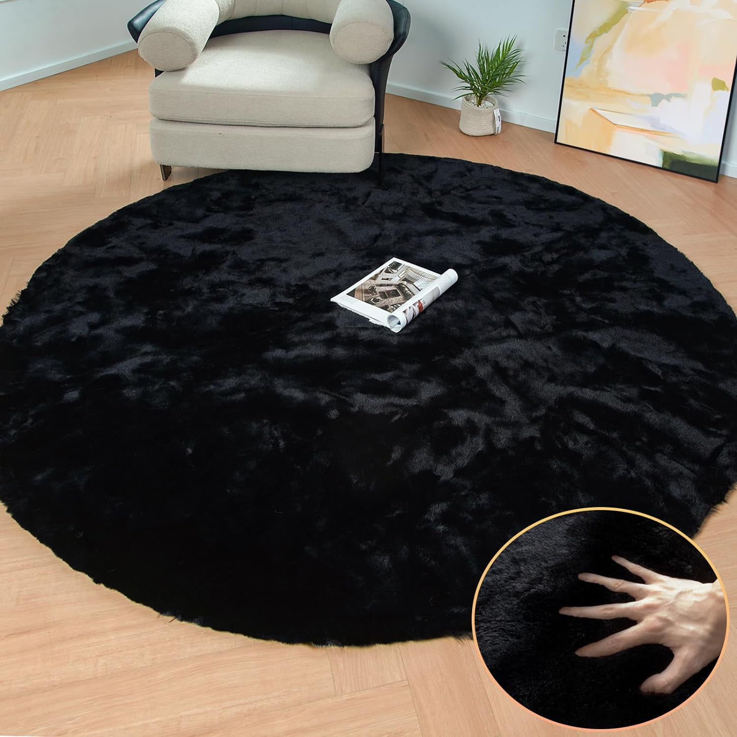 ORINOVA Washable Faux Shaggy Fur Round Area Rugs 6ft Rug For Living ...