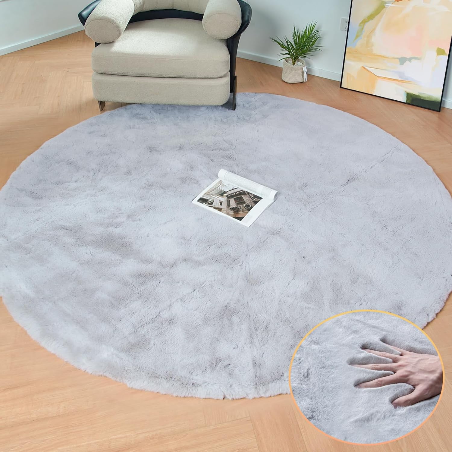 ORINOVA Washable Furry 5ft Round Area Rugs For Living Room Bedroom ...