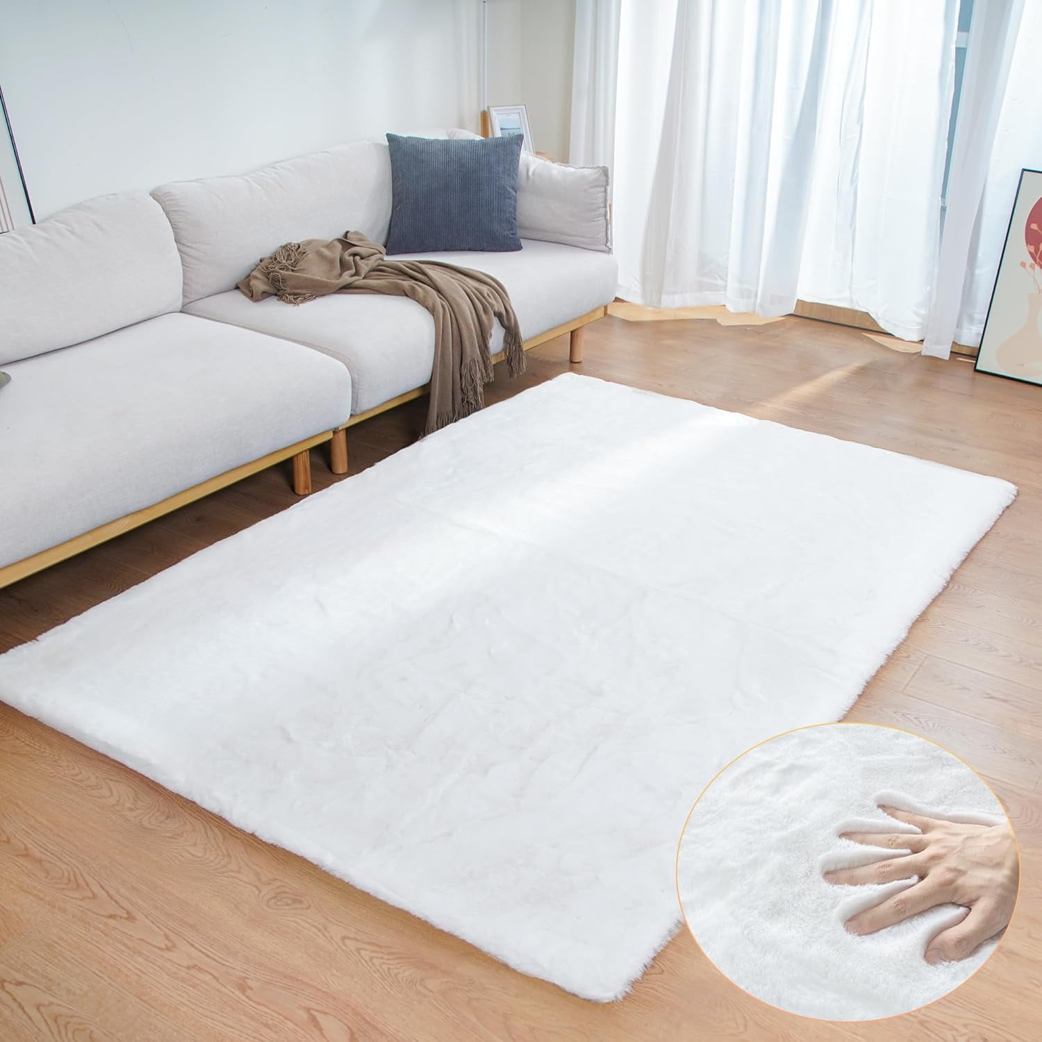 ORINOVA White Faux Rabbit Fluffy Fur Area Rugs For Bedroom Living Room ...
