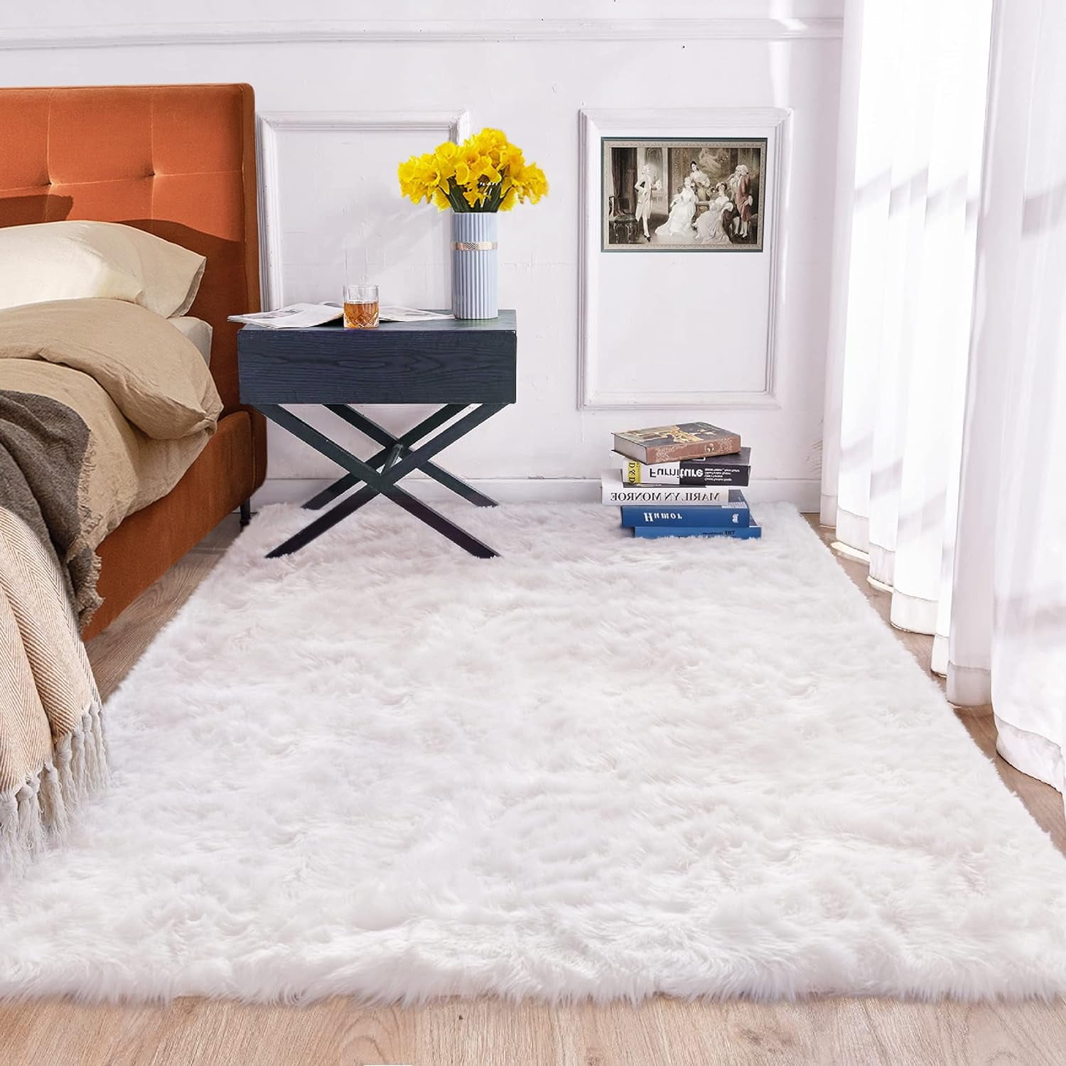 ORINOVA White Fluffy 5x7 Washable Area Rugs for Bedroom Faux Fuzzy ...