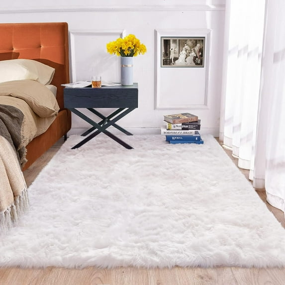 ORINOVA White Fluffy 5x7 Washable Area Rugs for Bedroom Faux Fuzzy ...