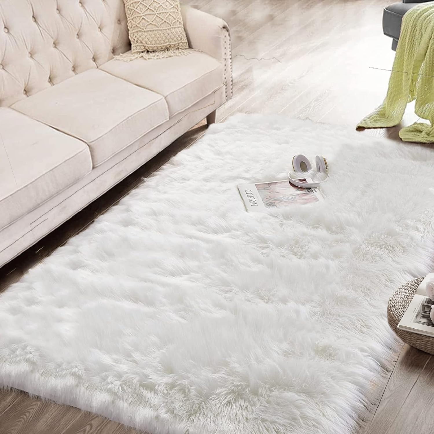 ORINOVA White Shag Washable Area Rugs for Living Room Faux Sheepskin ...