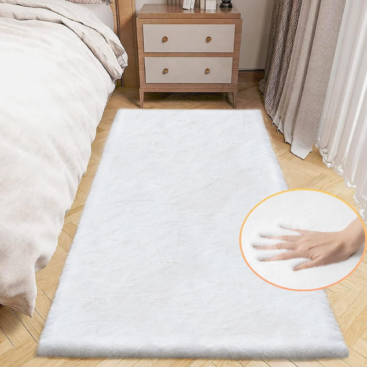 ORINOVA White Washable Furry Area Rug Runner Faux Rabbit Fuzzy Fur Rugs ...