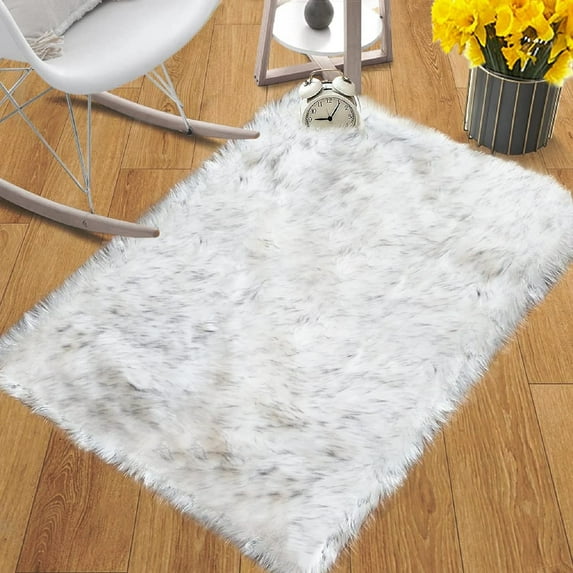 ORINOVA White and Grey Faux Fuzzy Fur Sheepskin Washable Area Rugs For ...